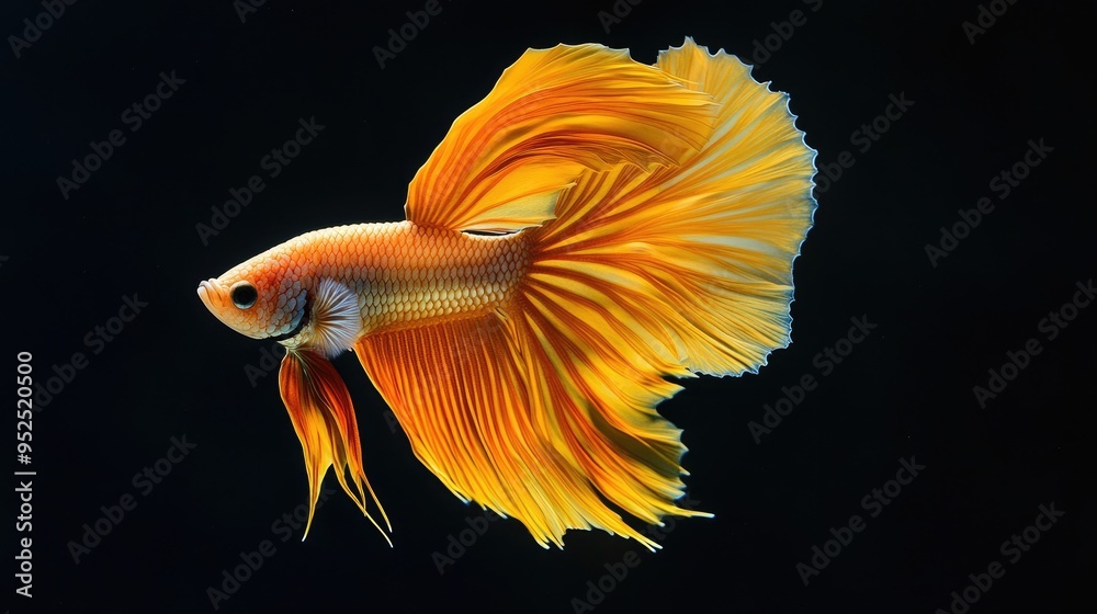 The mesmerizing moment of a yellow and red half-moon Siamese Betta fish ...