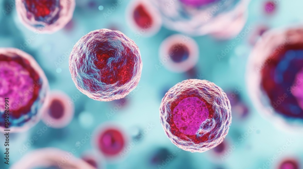 High magnification of stem cells differentiating into specialized types ...