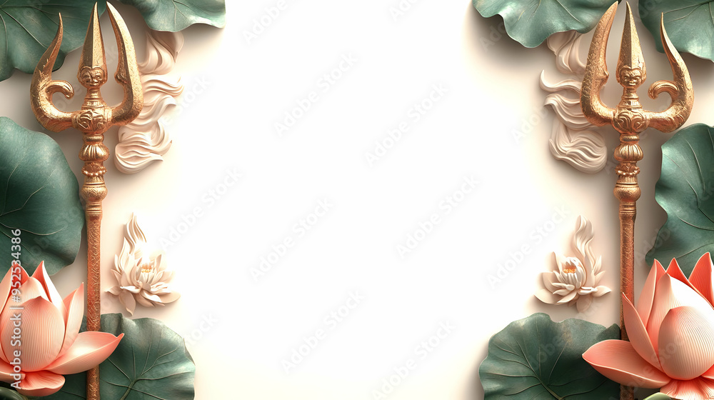 3D Trishul and Lotus Flower Frame concept as Vertical frame with a ...