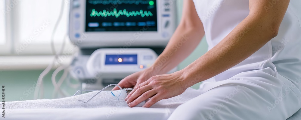 Researcher applying electrical stimulation to cultured muscle cells ...