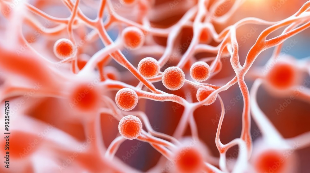 High magnification of endothelial cells forming tube-like structures ...