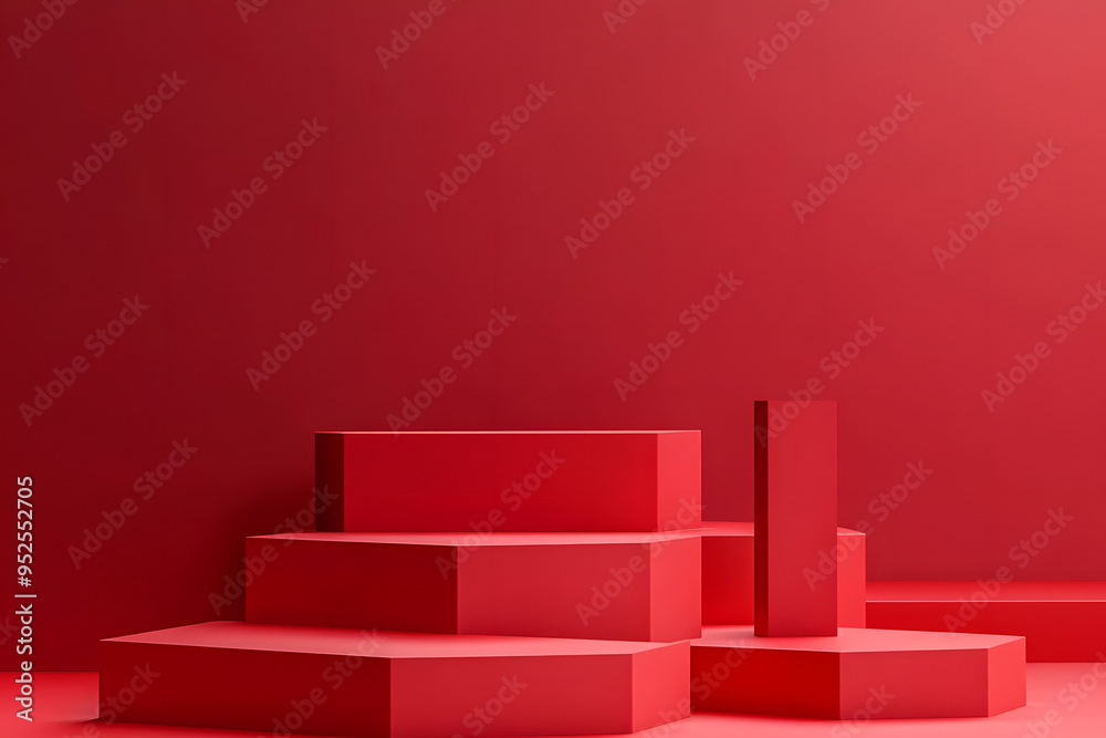Red podium background product stage display on 3d geometric platform ...