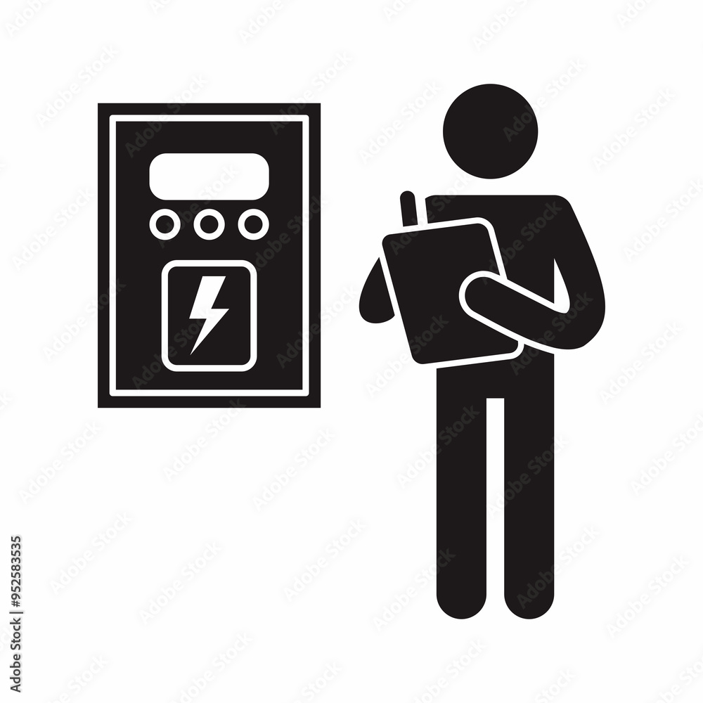 Symbol and icon of stick figure of electrician or in charge person ...