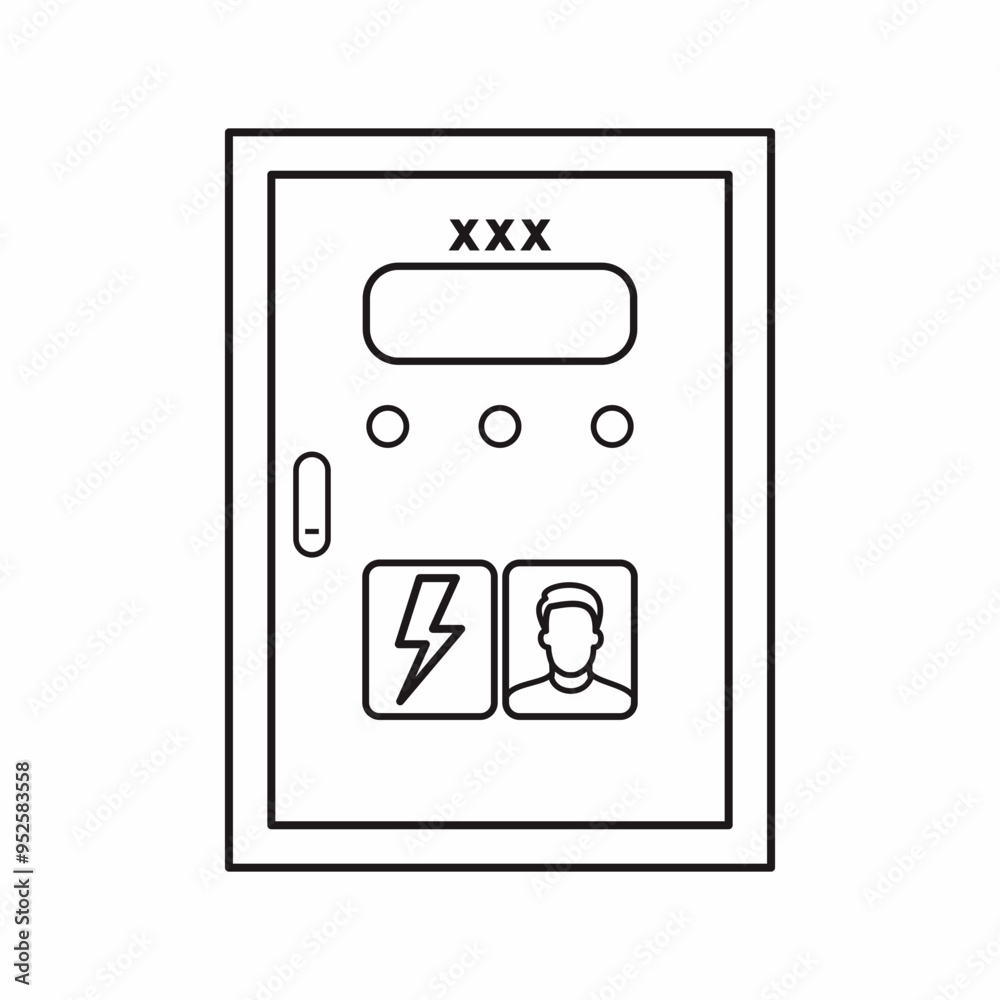 Outlined icon and symbol of electrical panel box with safety sign of ...