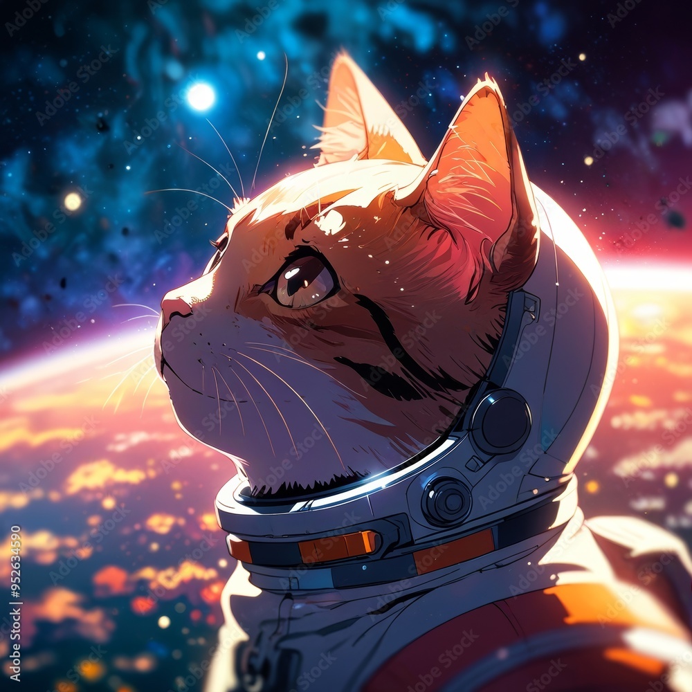 Cute cat in an astronaut suit in anime style Stock Illustration | Adobe ...