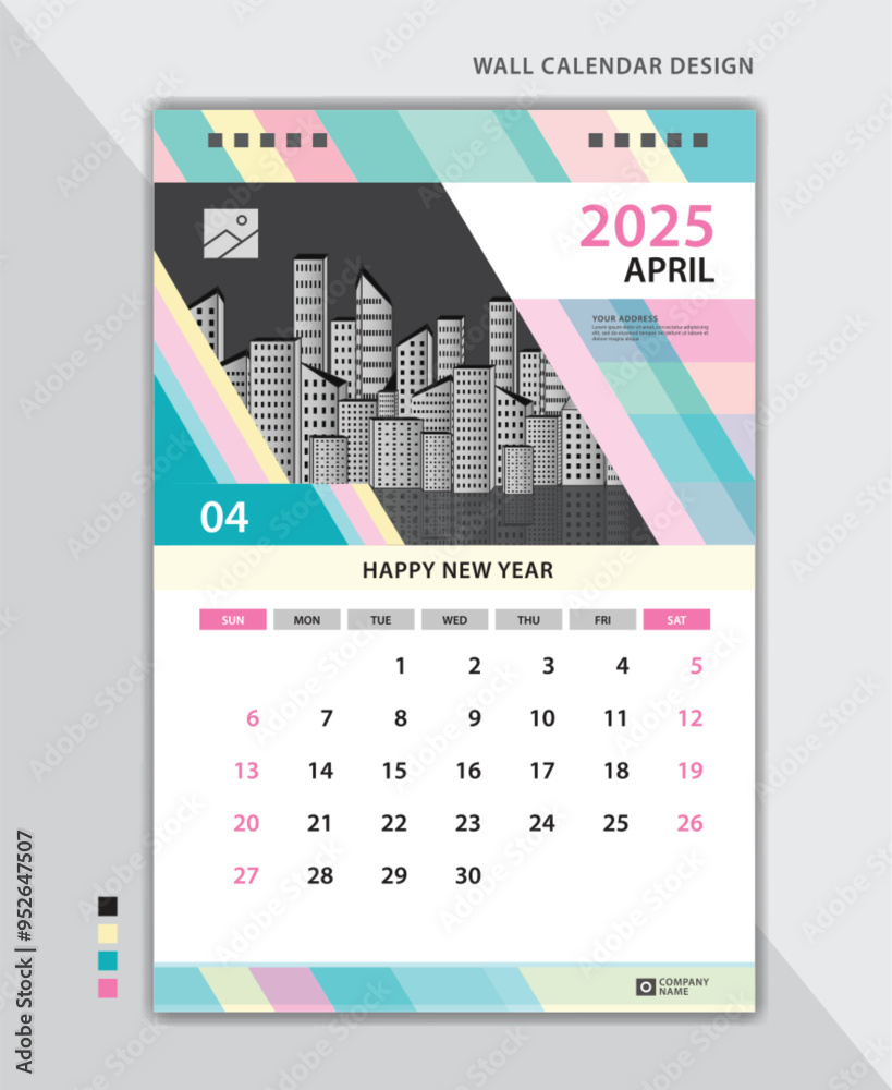 April 2025 layout, Wall calendar 2025 template pastel creative ...