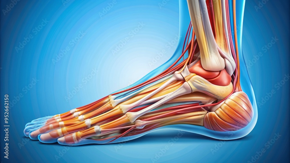 Colorful illustration of a human foot with infographic elements ...