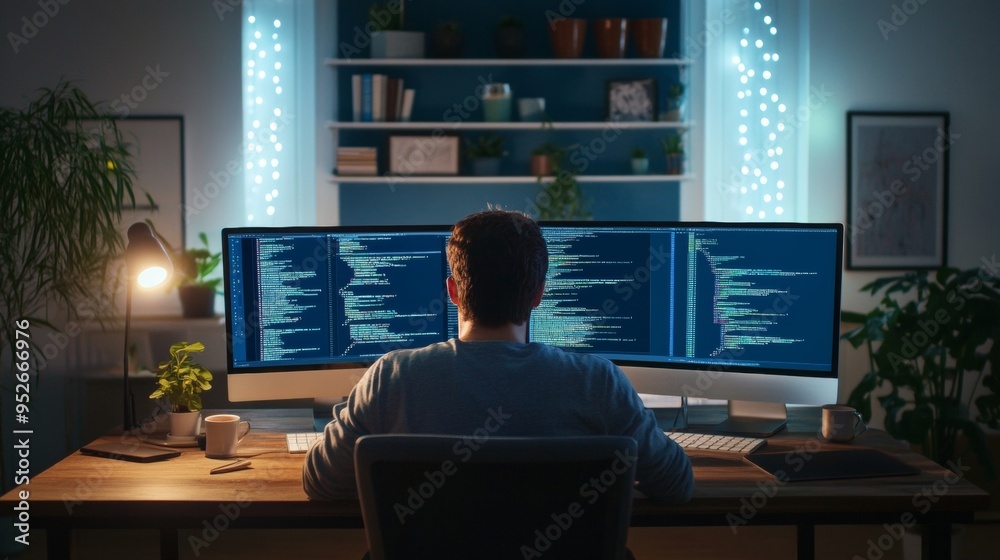 Developer using a code editor with dark theme modern coding environment ...