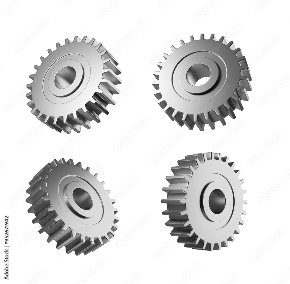 Four metallic gears shown from different angles, highlighting their ...