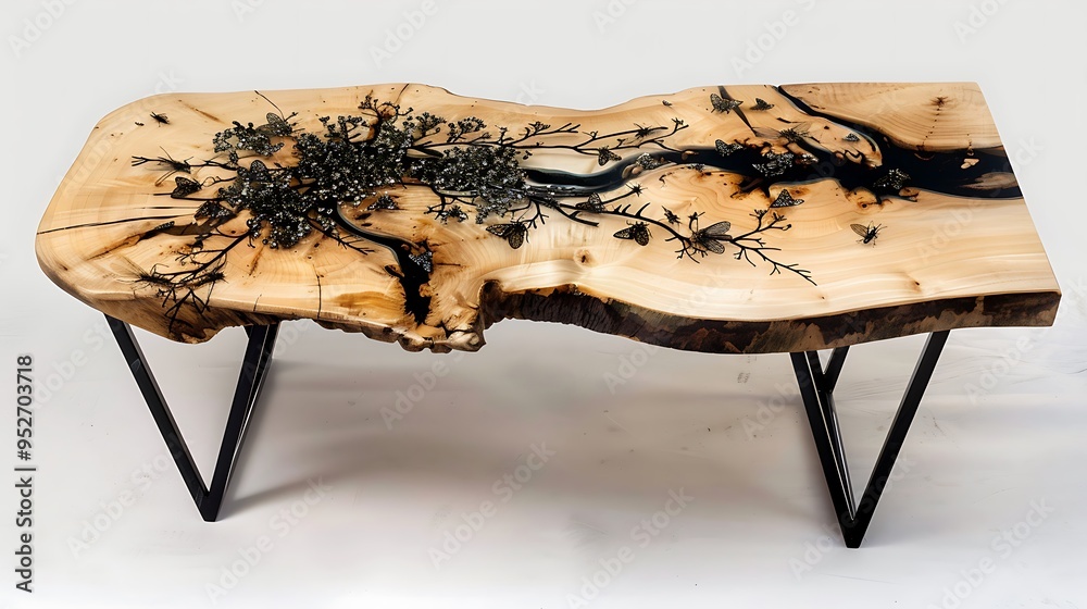 Ambrosia maple slab coffee table with resin-filled insect trails ...