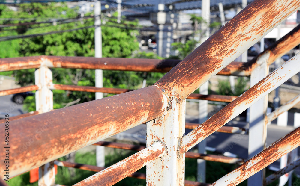 Rust of metals on Iron railing or Handrail. Corrosion of metal. Rust ...
