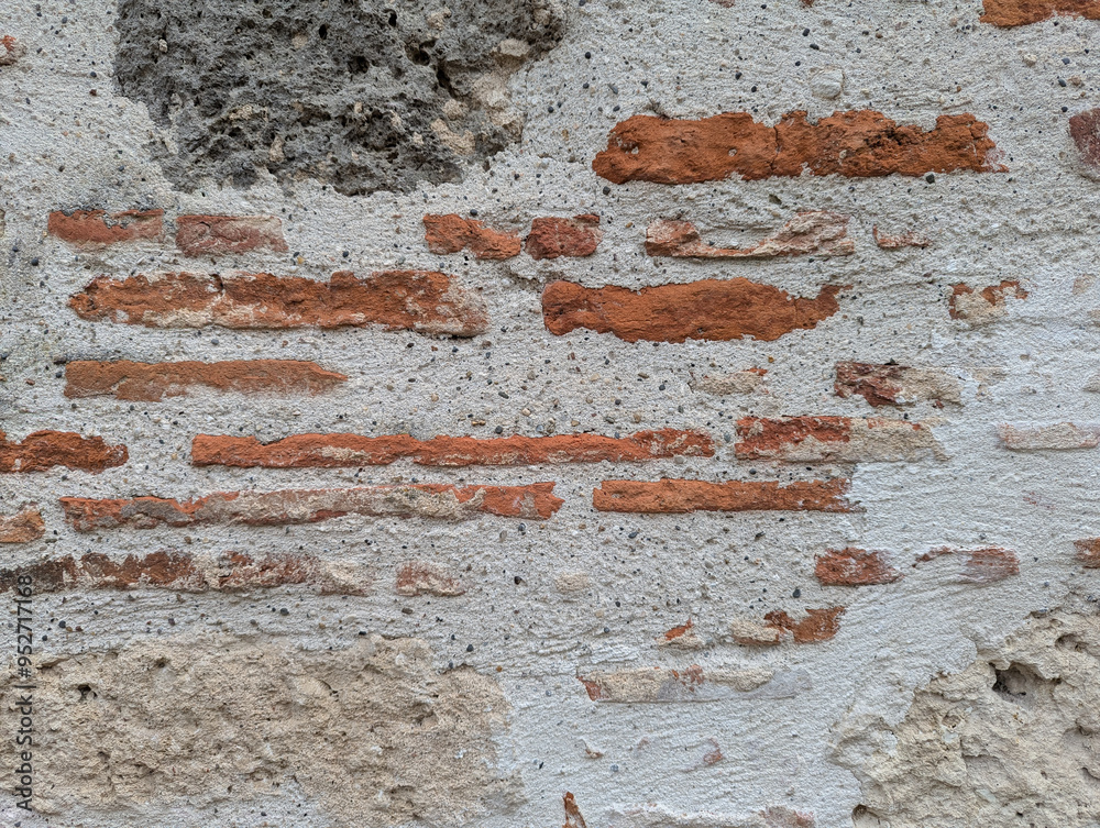 Close-Up of a Textured Stone and Mortar Wall with Exposed Brick, Ideal ...