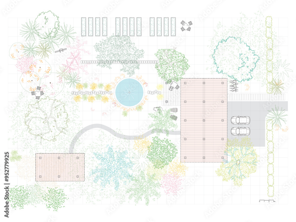 Architectural Drawings, people plan vector in park out door ...