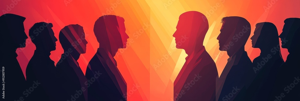 Two groups of silhouettes, each facing opposite directions, symbolize ...