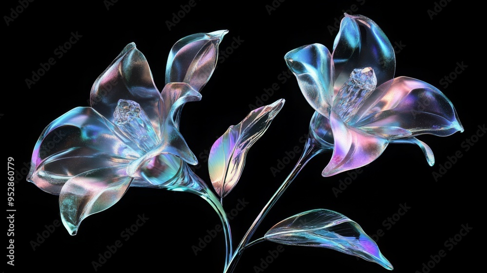 Chrome liquid metal lily flower. 3D render, modern design. Isolated ...