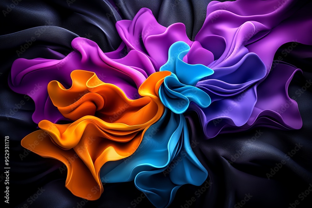 Neon color digital art with abstract and fluid shapes, depicted in an ...