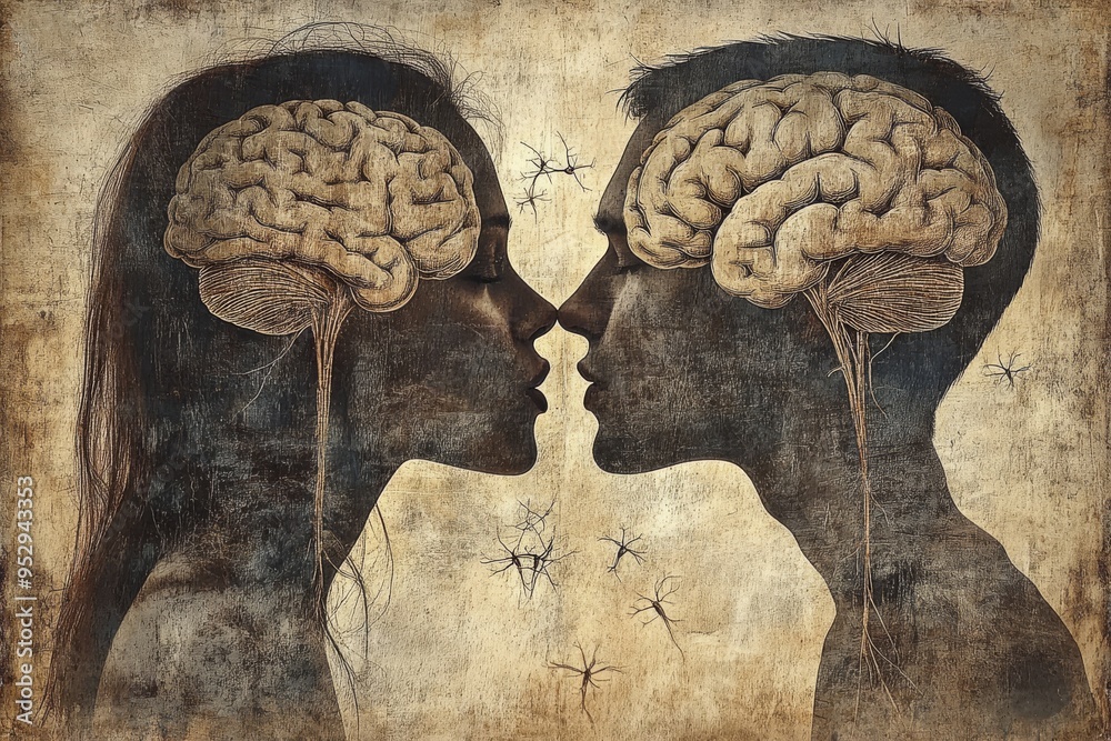 Two stone heads with intricate brain carvings symbolizing the enduring ...