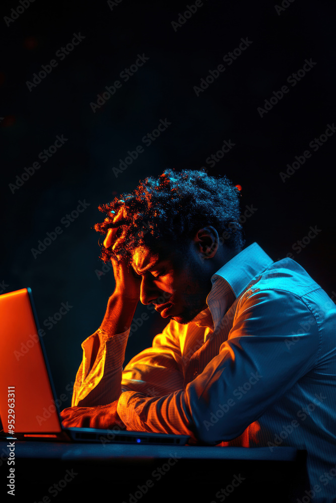 This image captures the internal struggle of a man overwhelmed by ...