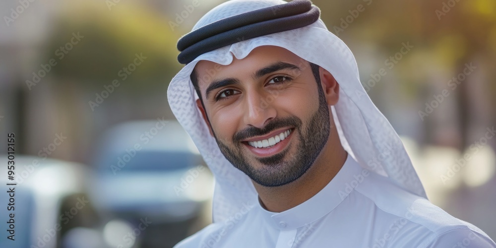Smiling Emirati Man in Traditional Attire, Posing for Portrait Stock ...
