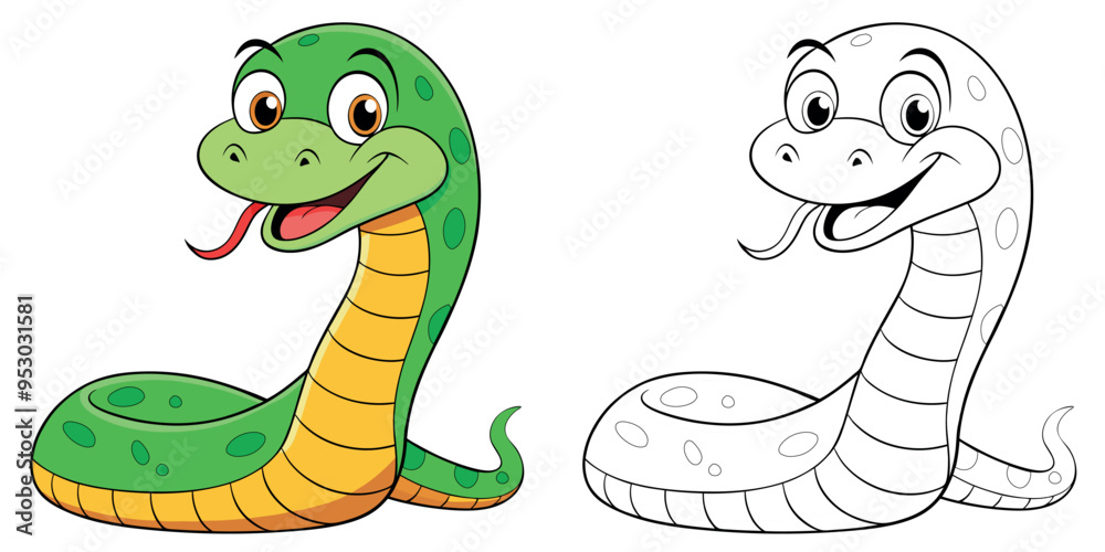 Cute Snake Smile Cartoon Coloring Page For Kids Stock Vector | Adobe Stock