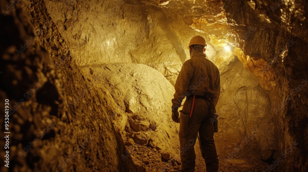 Underground mine engineer performing a safety inspection, ensuring ...