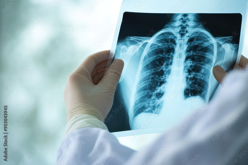 Doctor examining chest X-ray. Detailed medical imagery highlights the ...