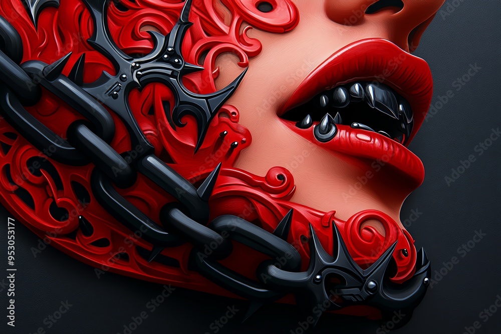 Piercing with a rebellious, punk-inspired design, depicted in an ...