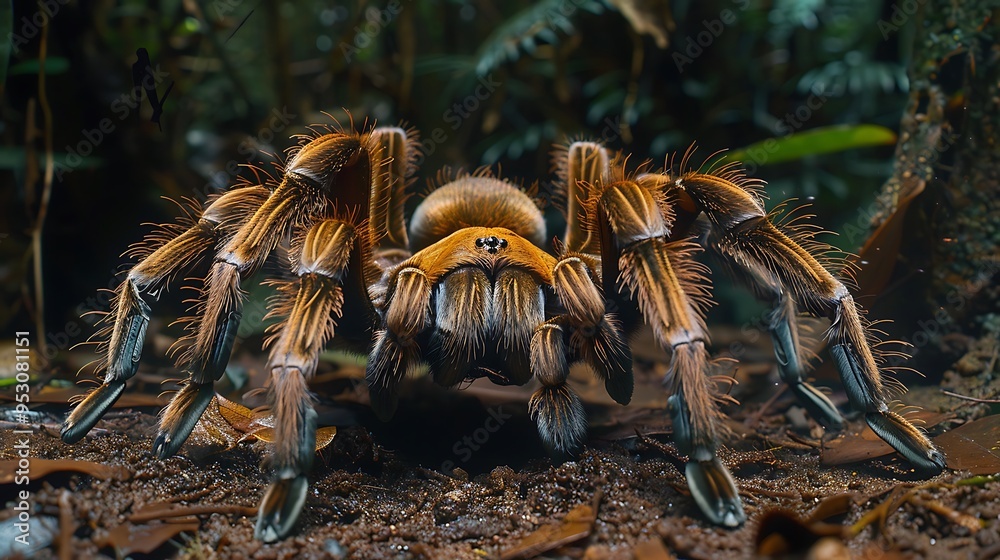 Goliath birdeater tarantula molting, shedding its exoskeleton in a ...
