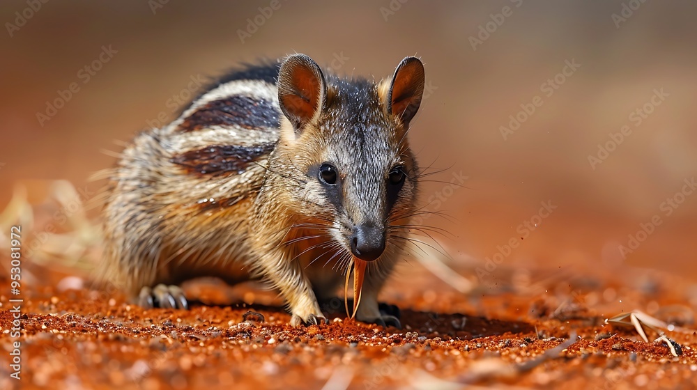Numbat foraging for termites in the Australian outback, its long tongue ...