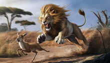 lion chasing deer