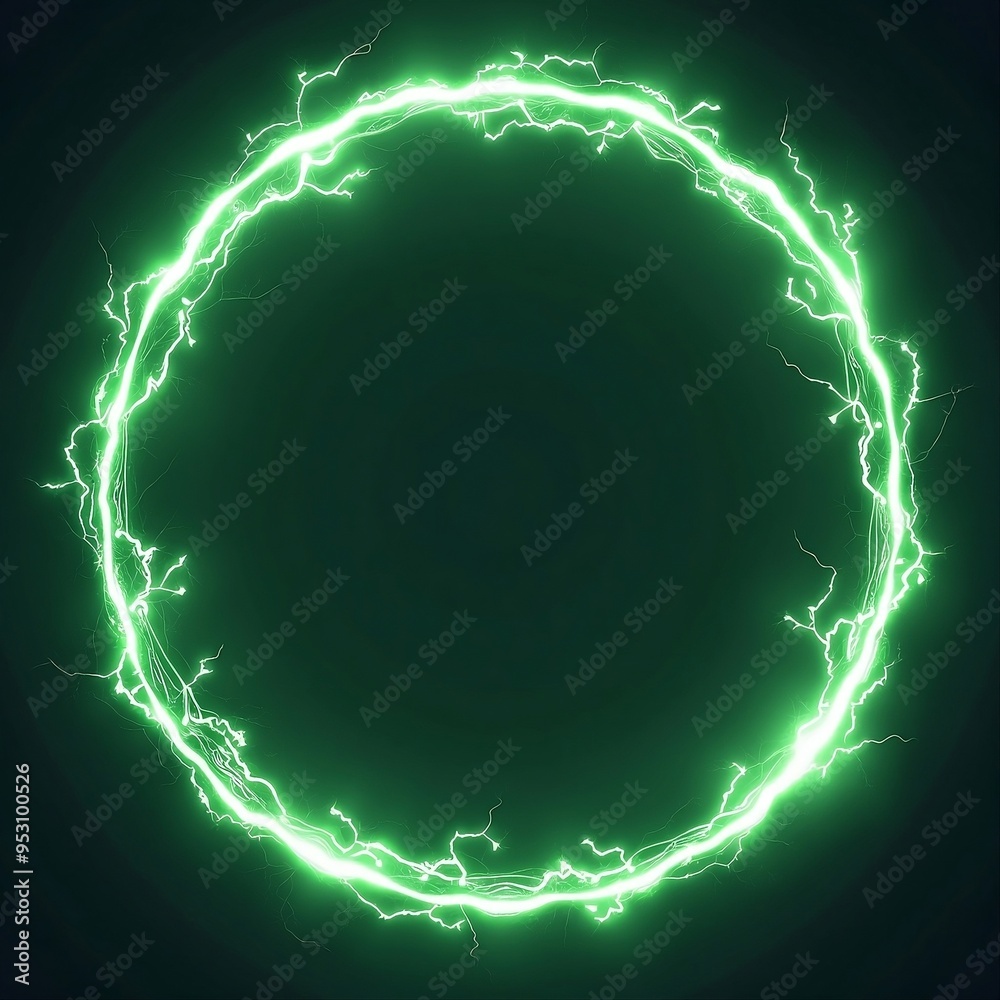 glowing electric green lightning round frame with plasma portal Stock ...
