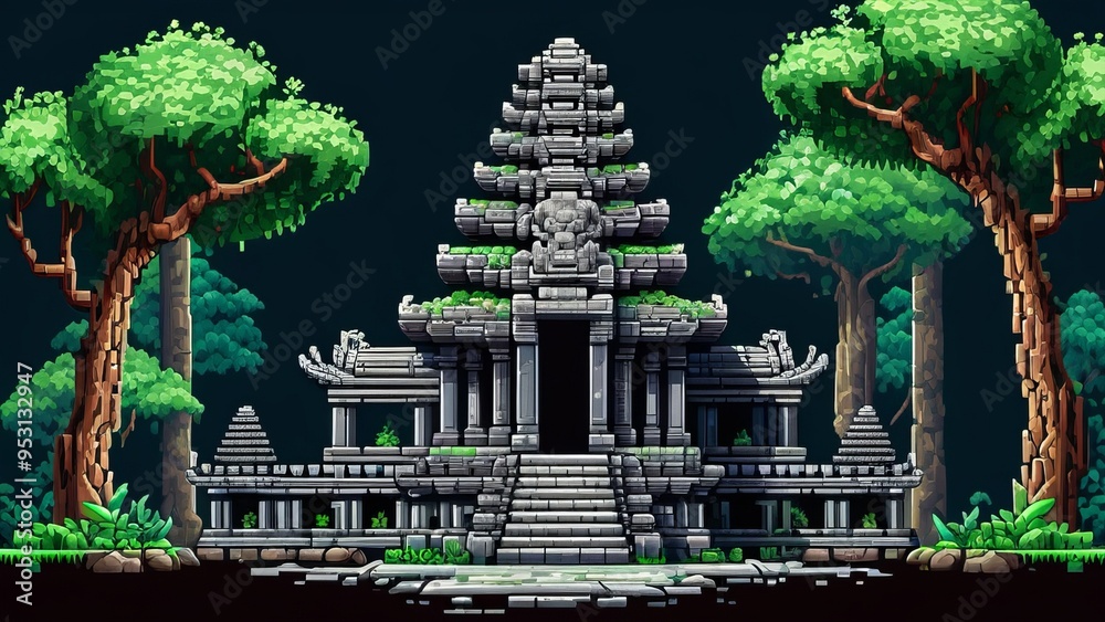 Pixel Art Ancient Temple Background for Game Design Stock Illustration ...