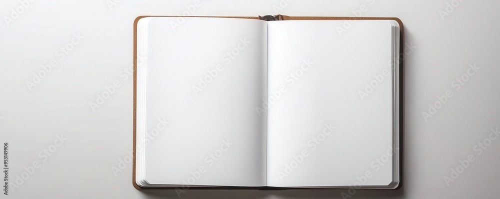 A blank notebook with rounded corners, shown in an open position with ...