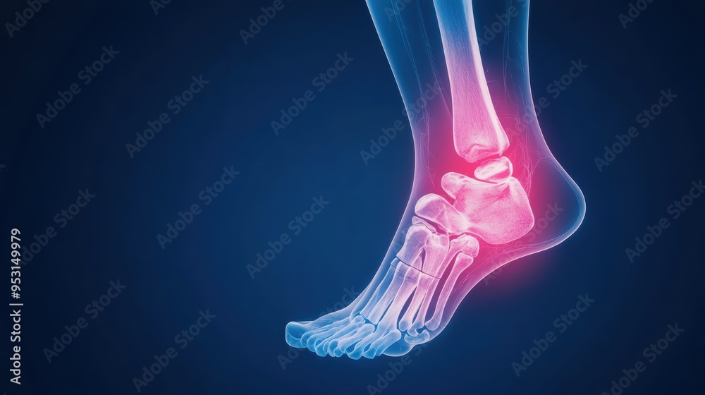 Medical illustration of a broken ankle in X-ray view, highlighting pain ...
