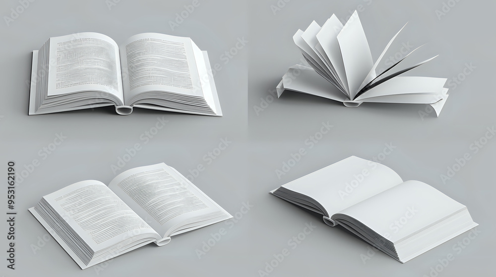 Diverse open book mockup featuring different angles and compositions ...