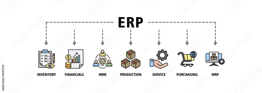 ERP banner web icon set vector illustration concept for enterprise ...
