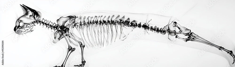 X-ray image of a cat skeleton in a natural running position, showcasing ...