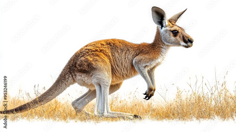Red Kangaroo in the Outback: A majestic red kangaroo stands poised in a ...