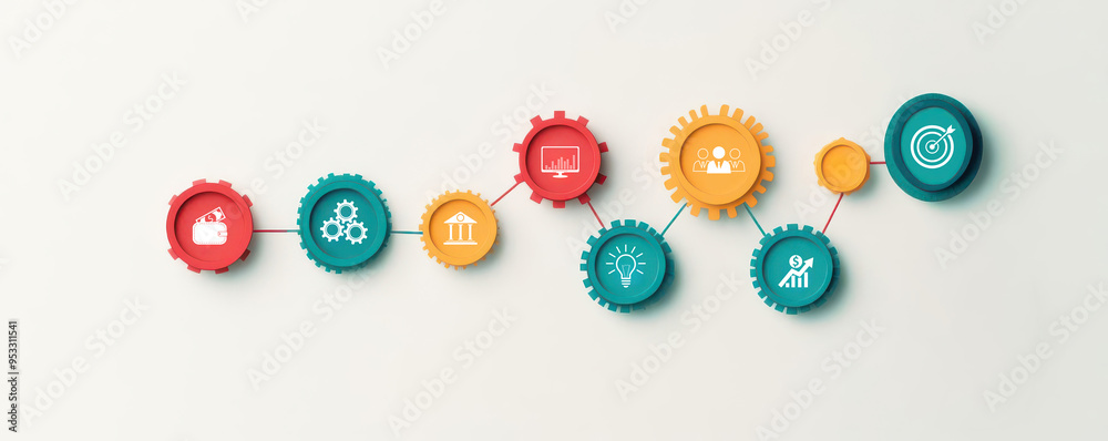 Ilustración de Stock Animated timeline with dynamic icons representing ...