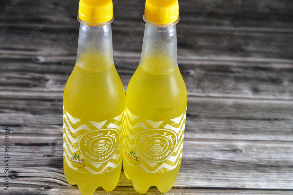 Cairo, Egypt, August 16 2024: Spiro Spathis pineapple soda drink, Spiro ...