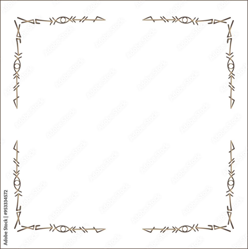 Elegant brown ornamental frame with Viking runes, decorative border ...