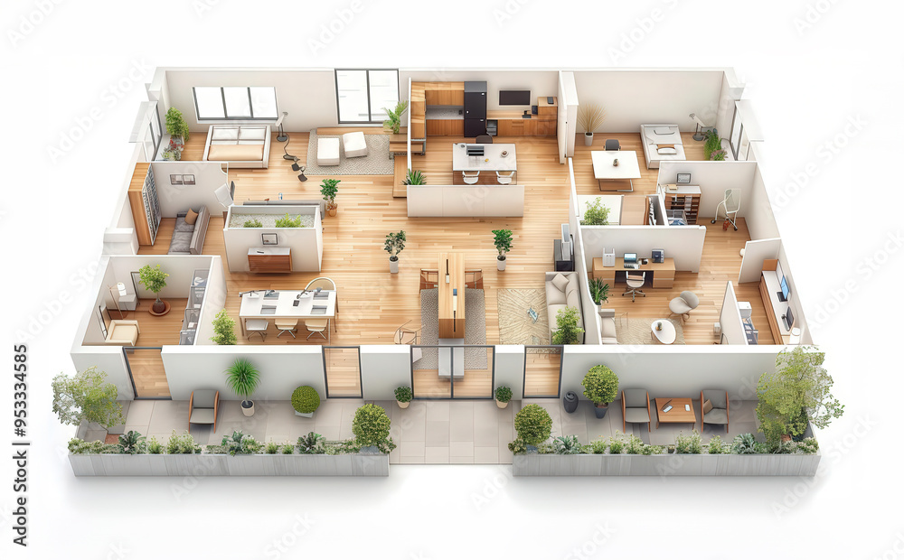 EcoFriendly 3D Isometric Office Floor Plan with Green Zones and Energy ...
