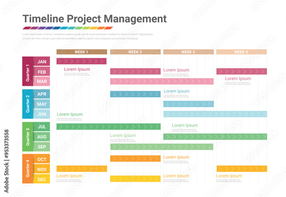 Project schedule year chart, overview planning timeline vector diagram ...