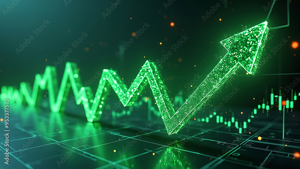 Digital Illustration of Stock Market Chart with Glowing Green Upward ...