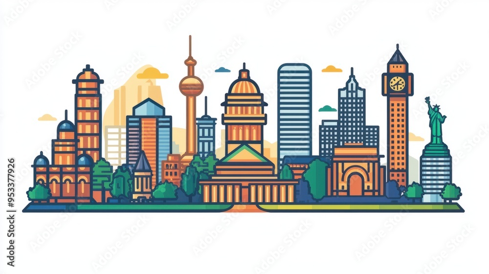 Flat Vector Landmark Icon Set for Navigation App - Museums, Parks ...