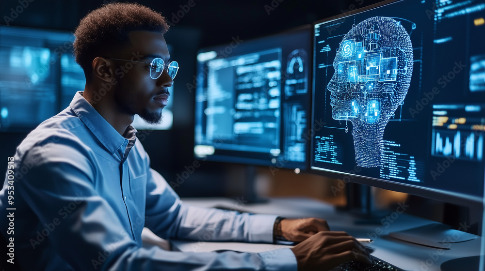 Cyber security threat, IT specialist analyzing information technology ...