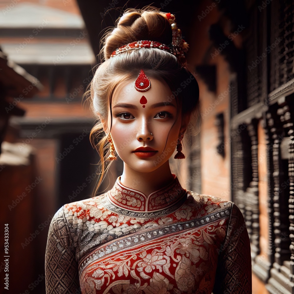 Nepalese Gunyo Cholo A girl in a traditional gunyo cholo with i Stock ...