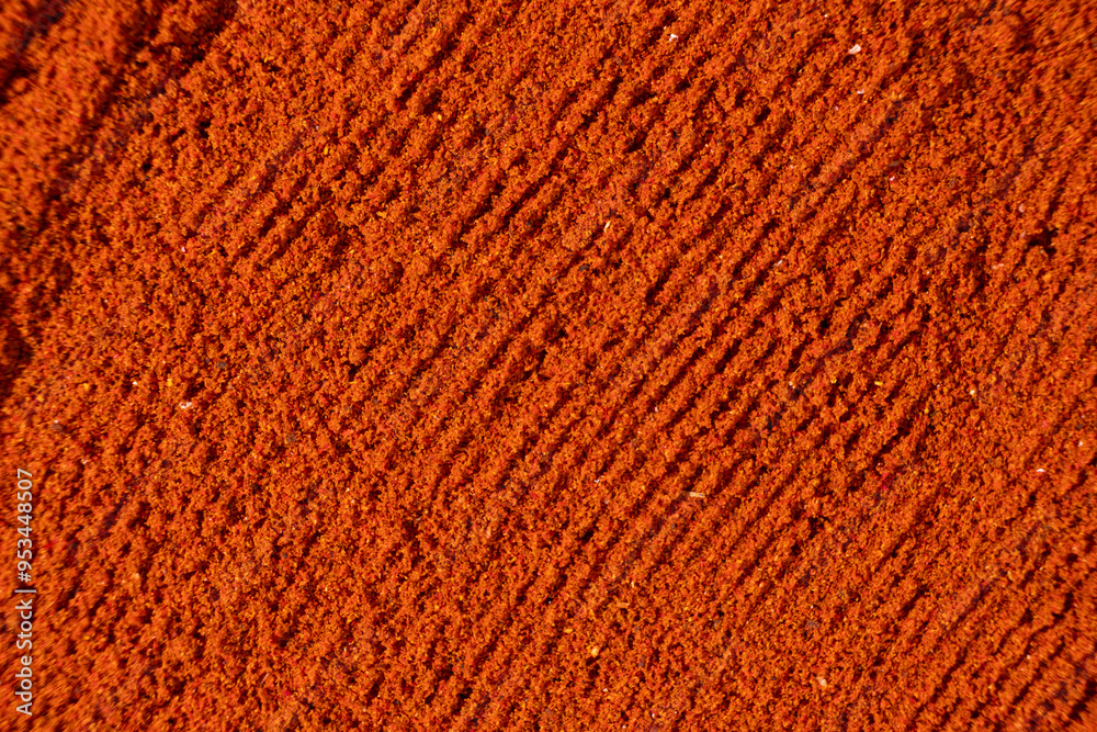 Ground paprika, red terracotta spice background, art in cooking. Stock ...