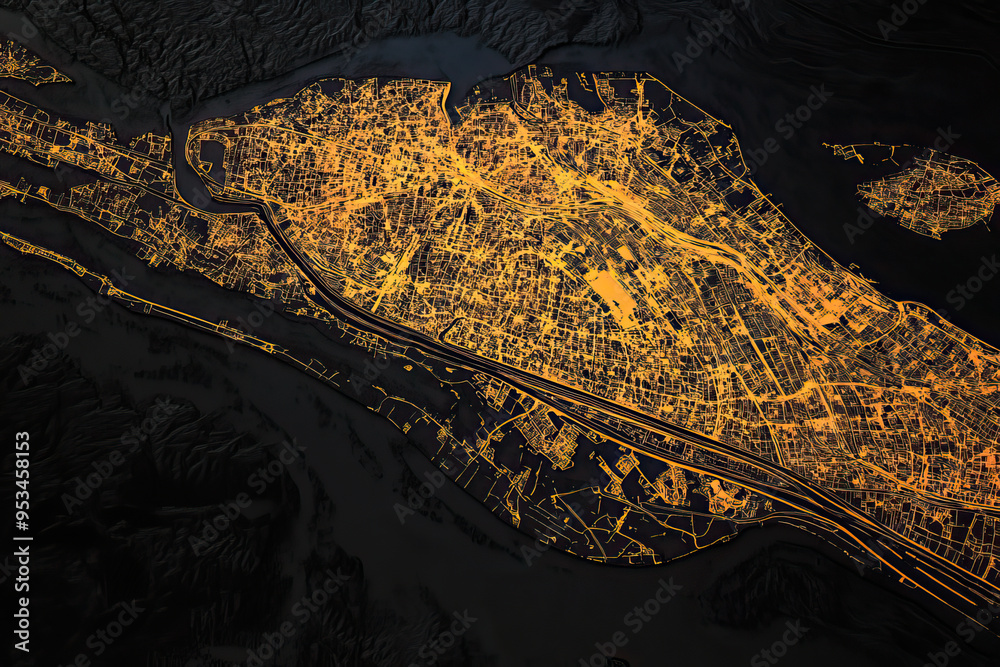 Technical aerial visual, 3D LiDAR GIS aerial map satellite scan model ...
