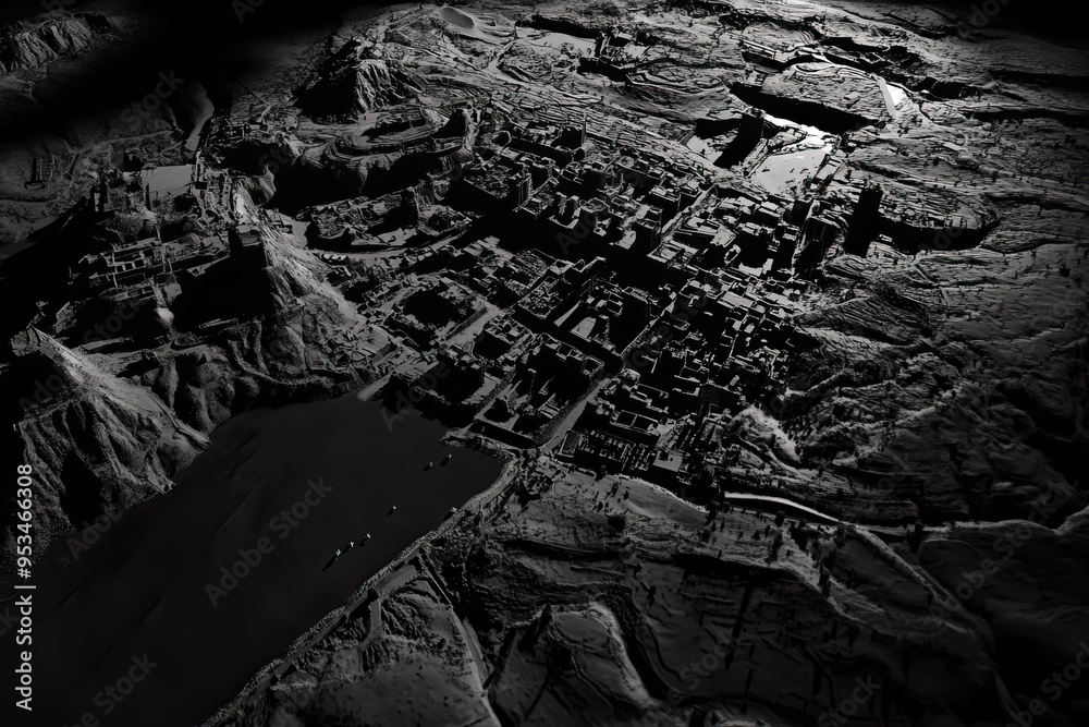Stock-Illustration „Technical aerial visual, 3D LiDAR GIS aerial map ...